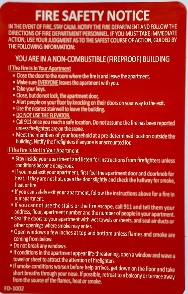 Pack of 8 -Sticker HPD NYC Door FIRE Safety Notice FIRE Proof Building ...