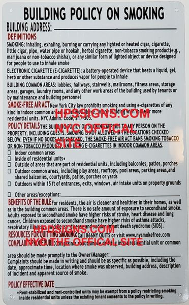 Residential Building smoke Policy Disclosure Sign