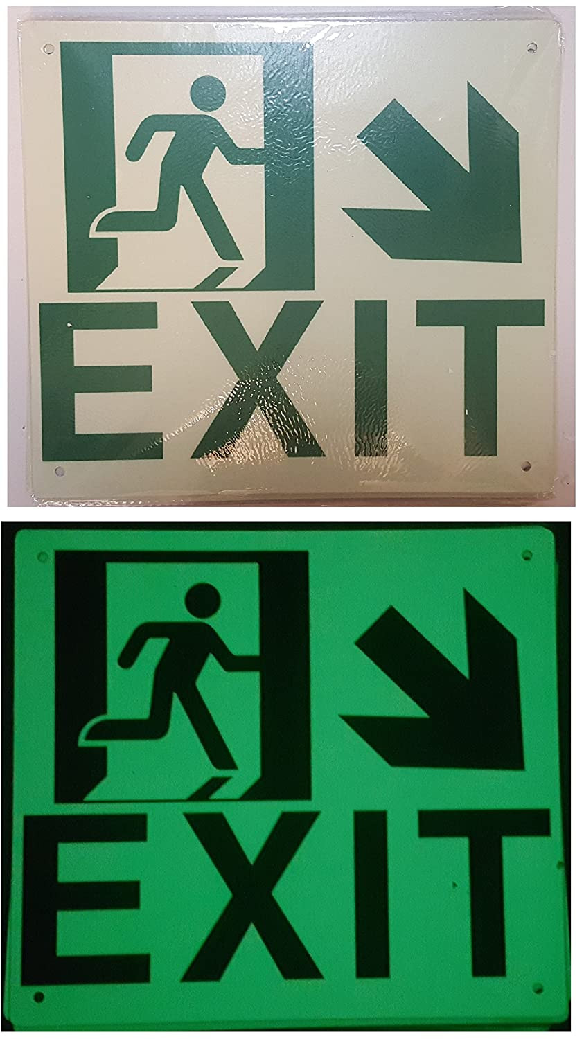 EMERGENCY EXIT ONLY ARROW up Sign-Glow-In-The-Dark High Intensity-(Glow ...