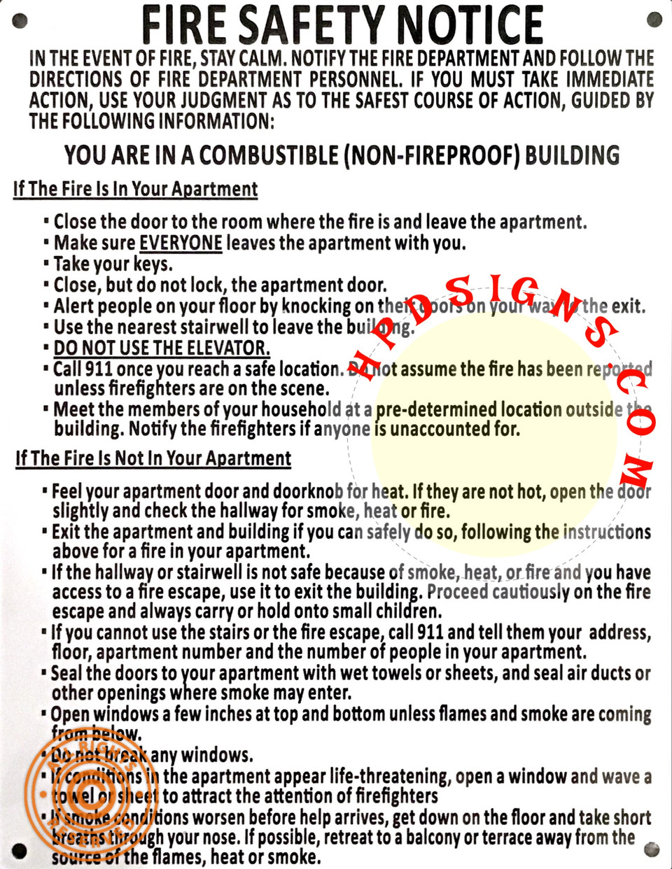 FIRE SAFETY NOTICE FIRE HPD FIRE PROOF BUILDING