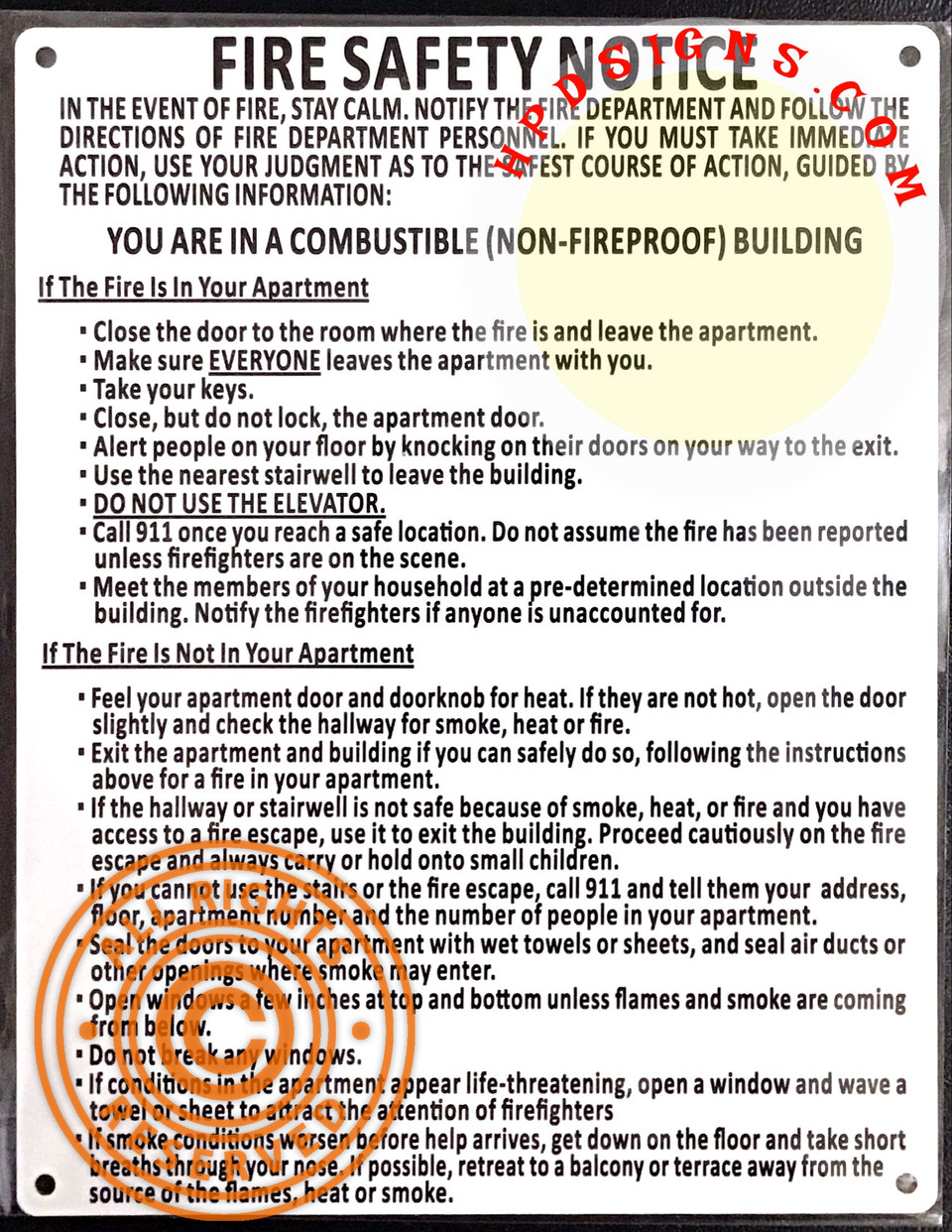 FIRE SAFETY NOTICE FIRE HPD FIRE PROOF BUILDING