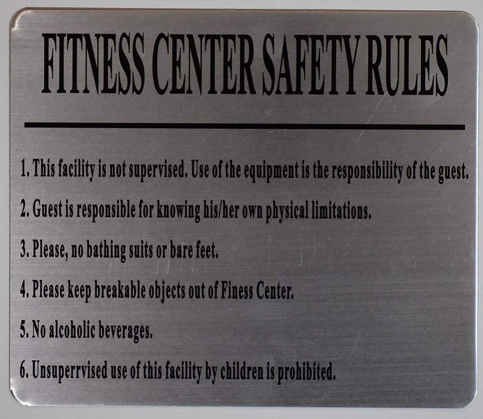 Fitness Center Rules Sign-Horizontal (White,Aluminium )