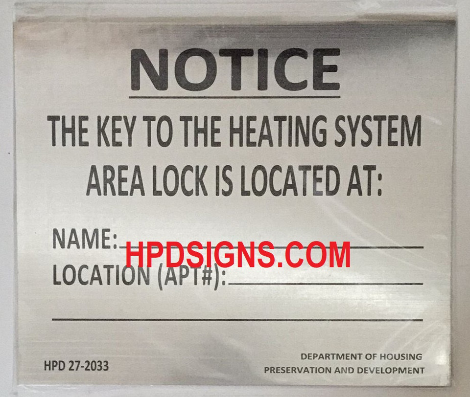 HPD Keys to boiler room SIGN (HMC § 27-2033)