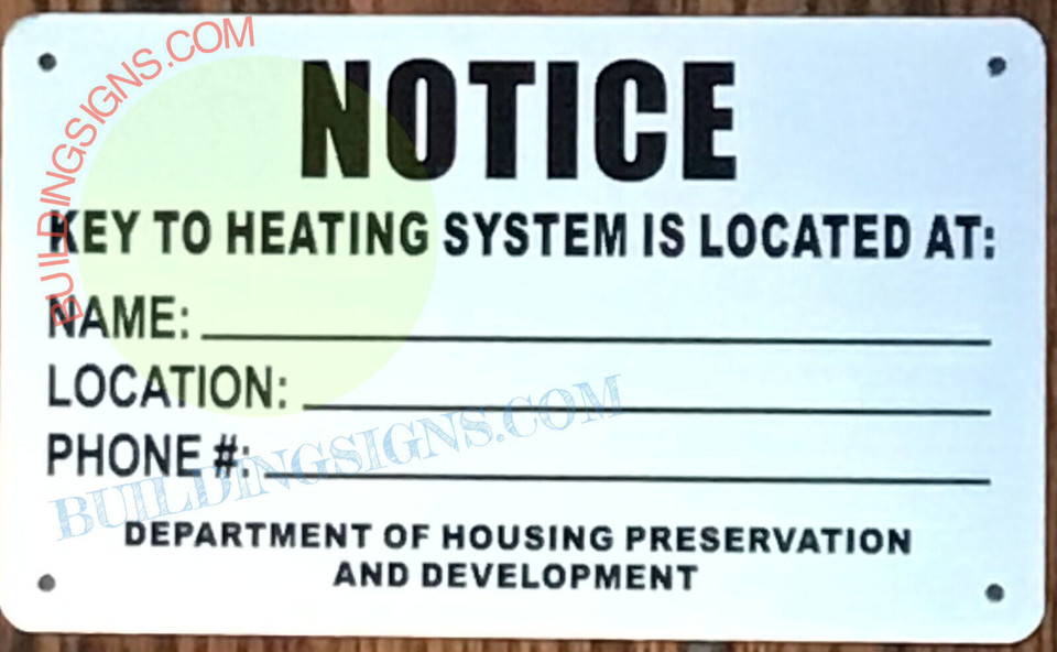 HPD Keys to boiler room SIGN (HMC § 27-2033)