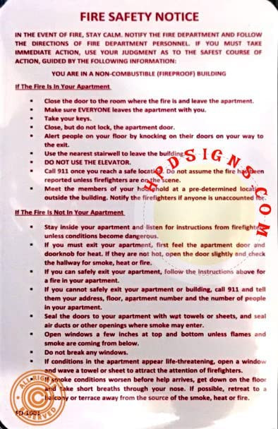 FIRE SAFETY NOTICE FIRE HPD FIRE PROOF BUILDING