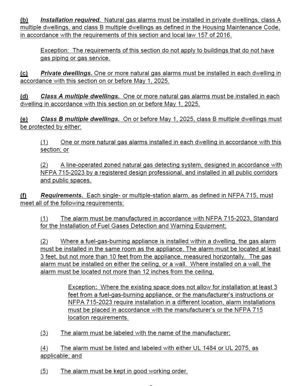 Natural Gas Detectors hpd nyc Local Law 157