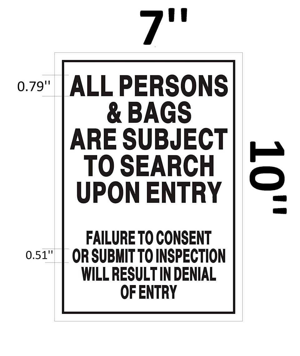 All Persons & Bags Subject to Search Sign (Double Sided Tape,Aluminium ...