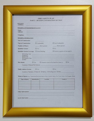 LOBBY FIRE SAFETY PLAN FRAME - GOLD (STANDARD - ALUMINUM 8.5x11)