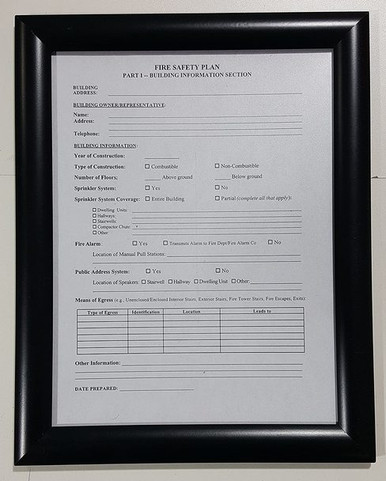 LOBBY FIRE SAFETY PLAN FRAME - BLACK (STANDARD - ALUMINUM 8.5 x 11 )