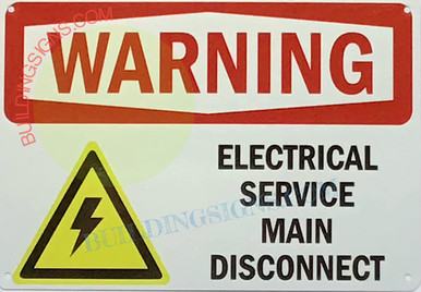 Warning: Electrical Service Main Disconnect Sign (Reflective, Aluminium ...