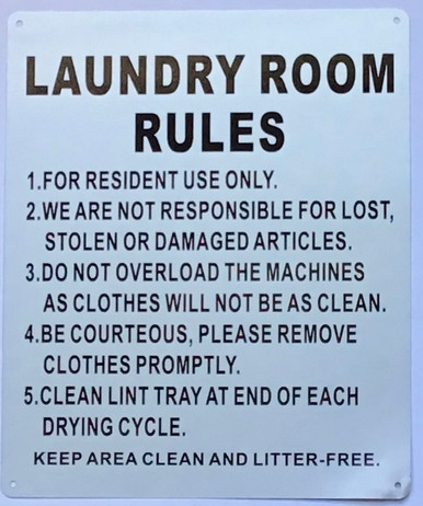 LAUNDRY ROOM RULES SIGN (10X12,Brush Silver, Aluminum) - HPDSIGNS.NYC