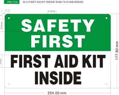 FIRST AID KIT INSIDE SIGN (7X10,White/GREEN, Aluminum) - HPDSIGNS.NYC