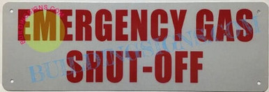 EMERGENCY GAS SHUT-OFF SIGN (4 X12,WHITE BRUSH SILVER BACKGROUND ...