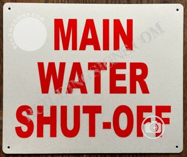 MAIN WATER SHUT OFF SIGN (10X12,WHITE BACKGROUND,ALUMINUM) - HPDSIGNS.NYC