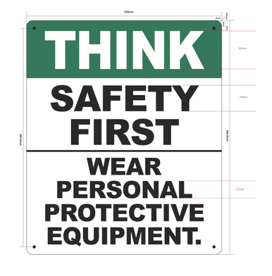 THINK SAFETY FIRST SIGN (7X10 WHITE BACKGROUND,ALUMINUM) - HPDSIGNS.NYC