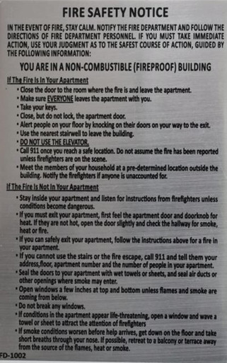DOOR HPD NYC "FIRE SAFETY NOTICE"- FIRE PROOF BUILDING (aluminum WITH ...