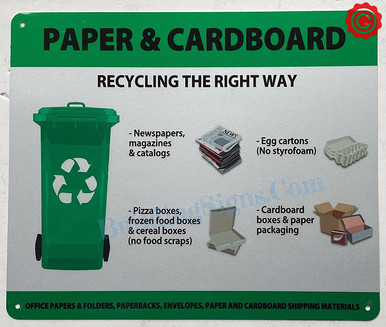 NYC RECYCLING SIGN- PAPER AND CARDBOARD SIGN (GREEN, REFLECTIVE. 10X12 ...