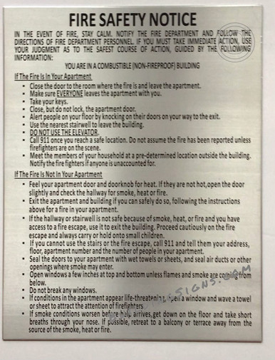 Lobby -HPD FIRE SAFETY NOTICE - NON FIREPROOF SIGN (SILVER, 8.5X11 INCH ...