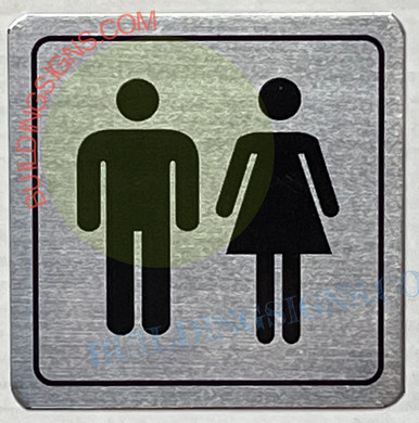 TWO (2) UNISEX RESTROOM DOOR SIGN (BRUS SILVER, Aluminum, SIZE 4X4 INCH ...