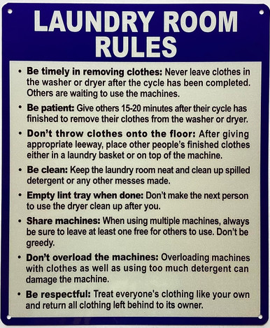 Laundry room rules sign (ALUMINIUM, REFLECTIVE. 10x12 INCH,HEAVY DUTY ...