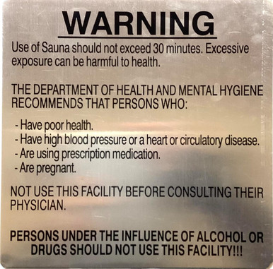 SAUNA RULES SIGN -SAUNA SFETY SIGN (SILVER, SIZE 10X10, ALUMINUM, COME ...