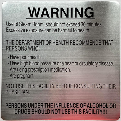STEAM ROOM SIGN-STEAM ROOM SFETY SIGN (SILVER, SIZE 10X10, ALUMINUM ...