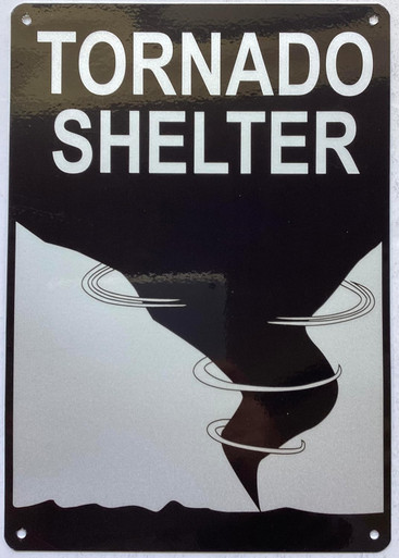 2 pcs -TORNADO SHELTER SIGN (REFLECTIVE, black, ALUMINIUM MATERIAL,7X10 ...