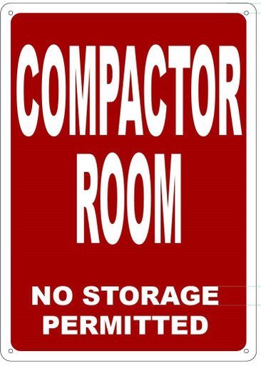Compactor Room Sign (Red Background, Reflective, Aluminium)