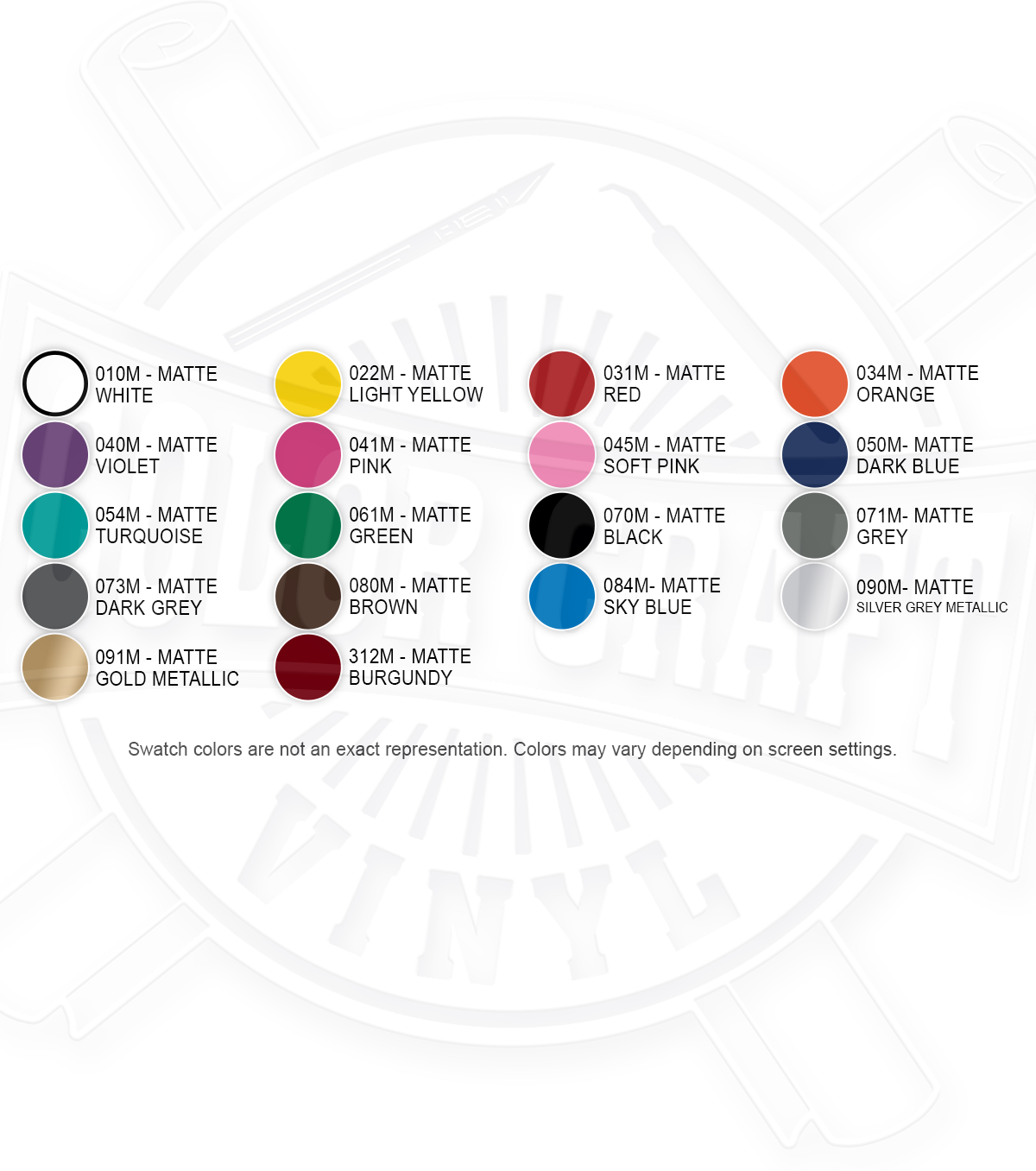 Oracal 651 Intermediate Calendered Film Color Chart