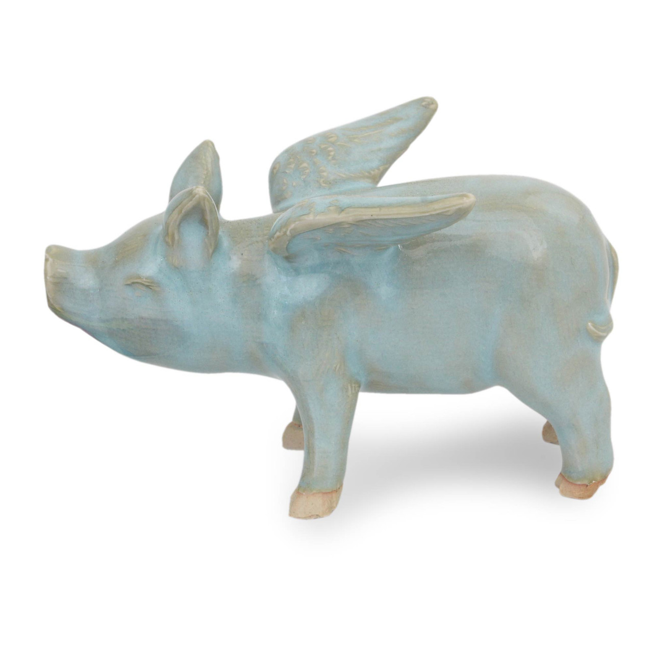 Handcrafted Blue Ceramic Flying Pig from Thailand 'Flying Blue Pig ...
