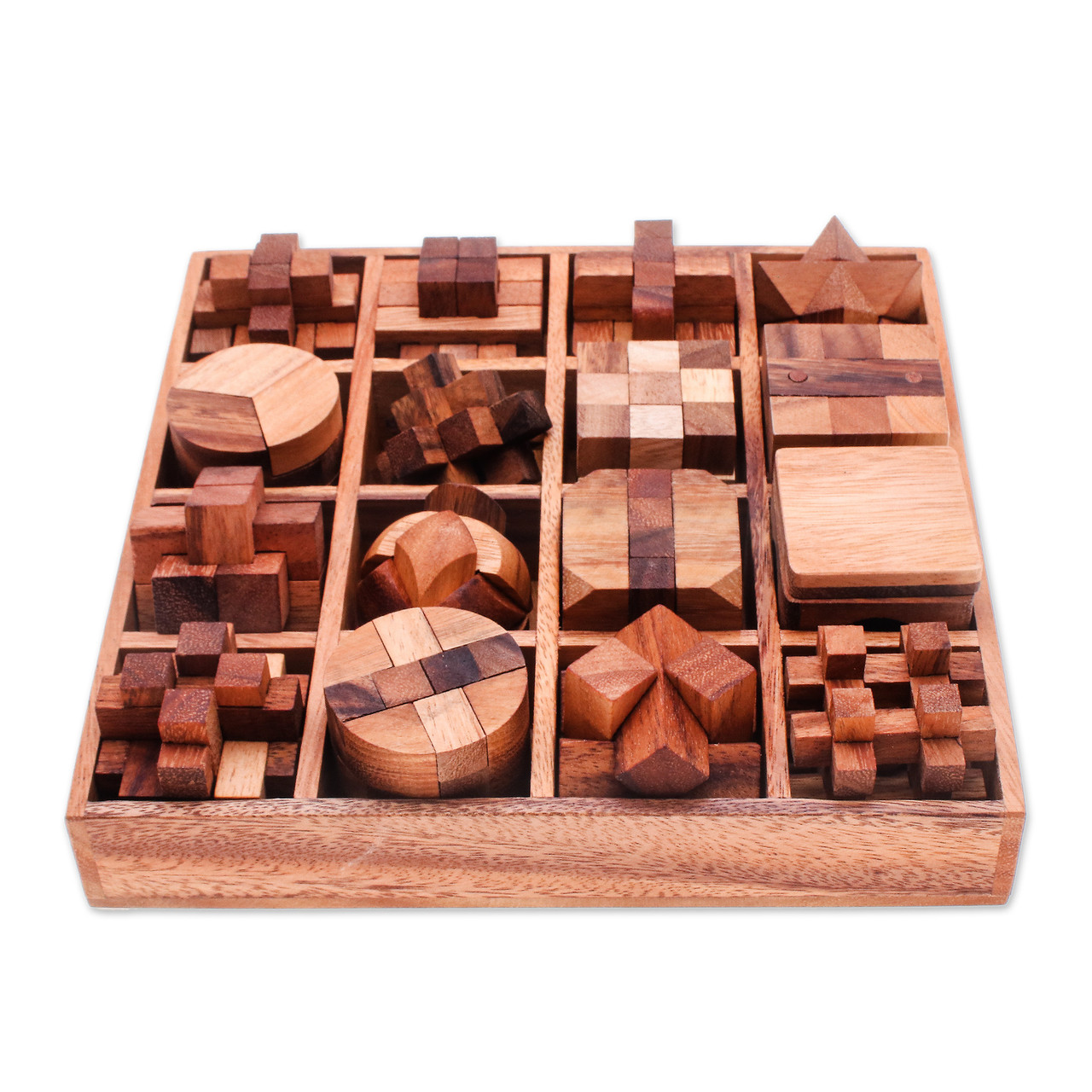 Set of 16 Wood Logic Puzzles with Box Crafted in Thailand 'Logical ...