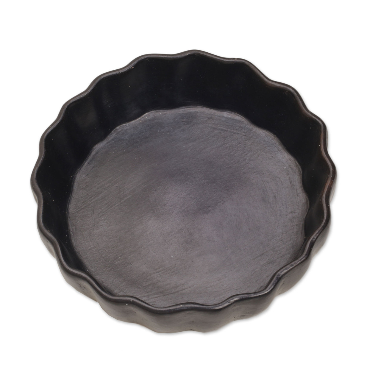 Handcrafted Black Ceramic Serving Bowl with Scalloped Rim 'Ripple ...