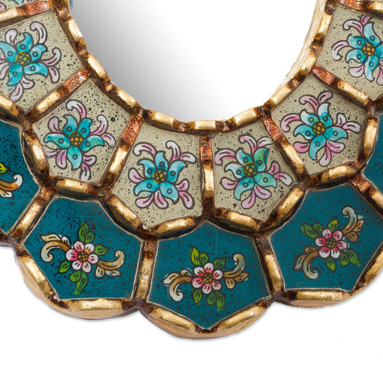 Hand-Painted Floral Bronze Glided Wood Wall Mirror 'Colonial ...