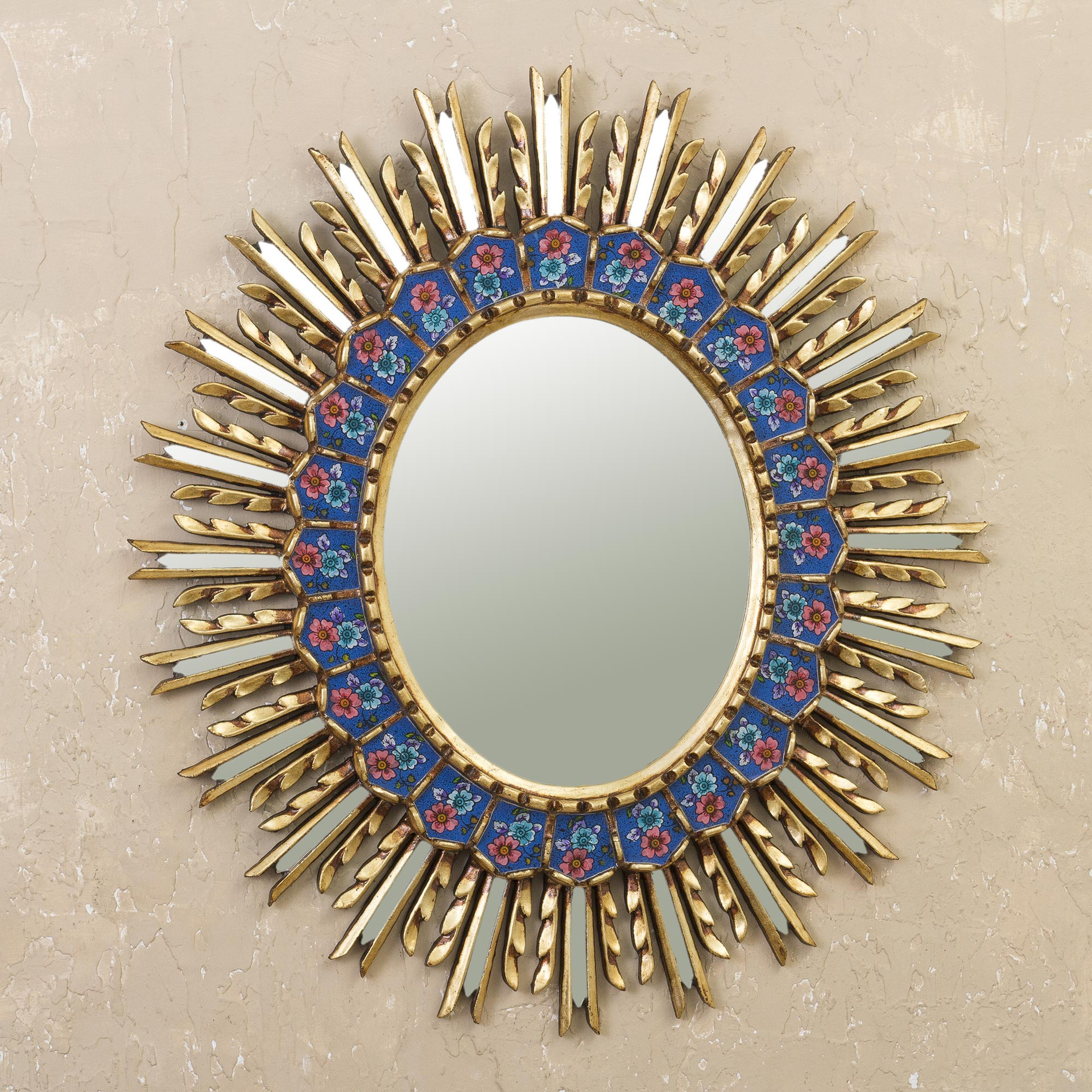 Floral Bronze Gilded Reverse-Painted Glass Wall Mirror 'Luxurious ...