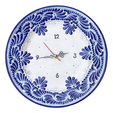 Hand-Painted Blue Talavera-Style Ceramic Wall Clock 'Talavera Time ...