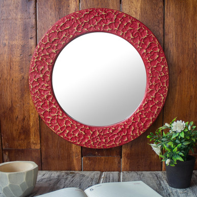 Africa Artisan Crafted Circular Red Wall Mirror 'Cape Coast Crimson ...