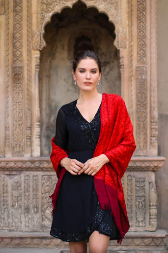 Red Embroidered 100 Wool Shawl from India 'Ruby Romance' - Smithsonian ...