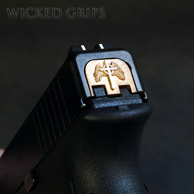 GLOCK SLIDE BACK PLATE PURE BRONZE WINGED CROSS GEN 5