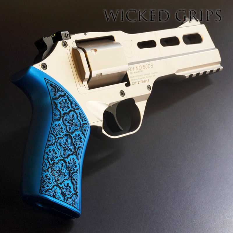 CHIAPPA RHINO REVOLVER ALUMINUM GRIPS BLUE BAROQUE PATTERN