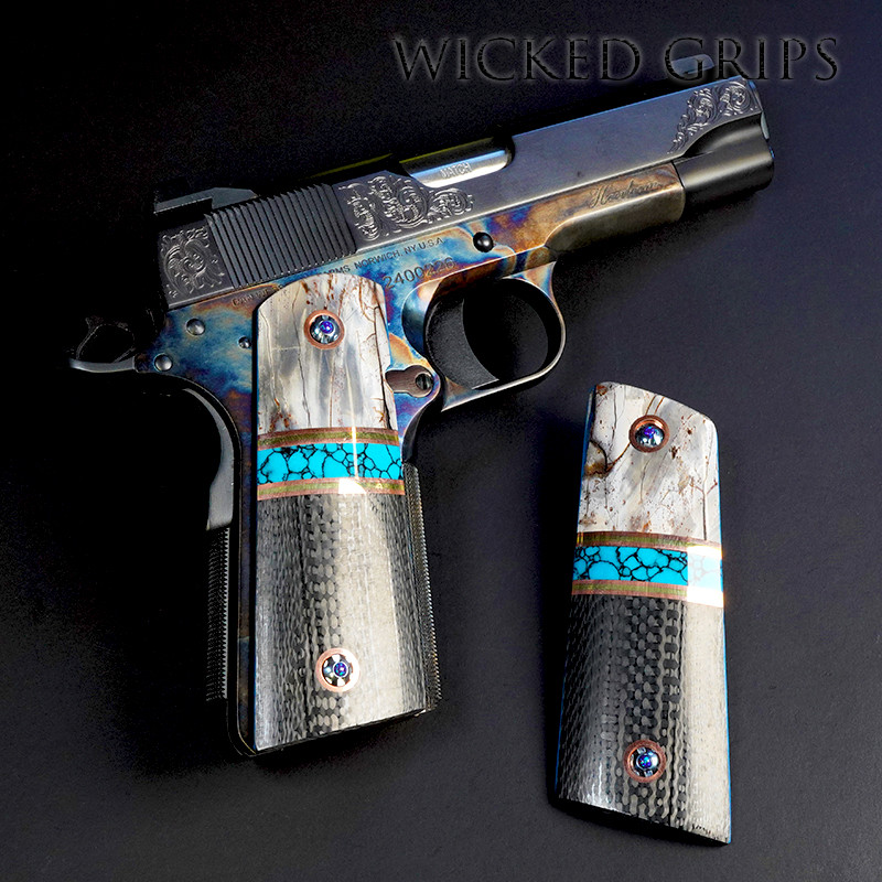 1911 GRIPS MAMMOTH TUSK AND TURQUOISE IN CARBON FIBER
