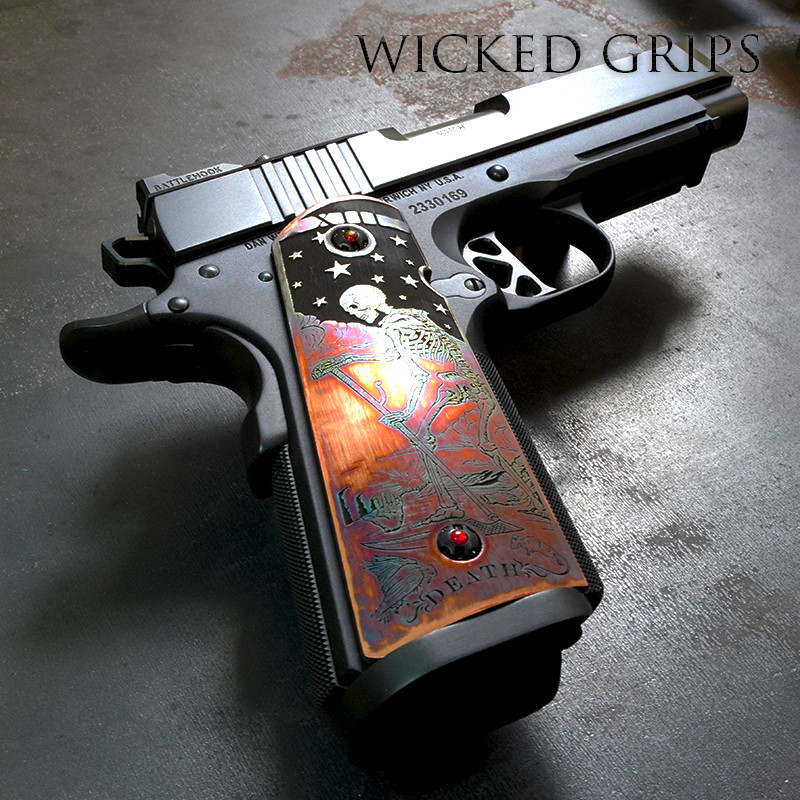 1911 GRIPS SOLID COPPER DEATH TAROT PATINA FINISH