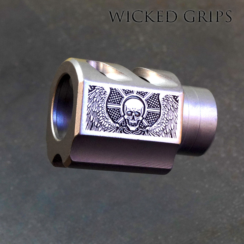 1911 PISTOL SHORT STAINLESS ENGRAVED PAX PER MORTEM COMPENSATOR