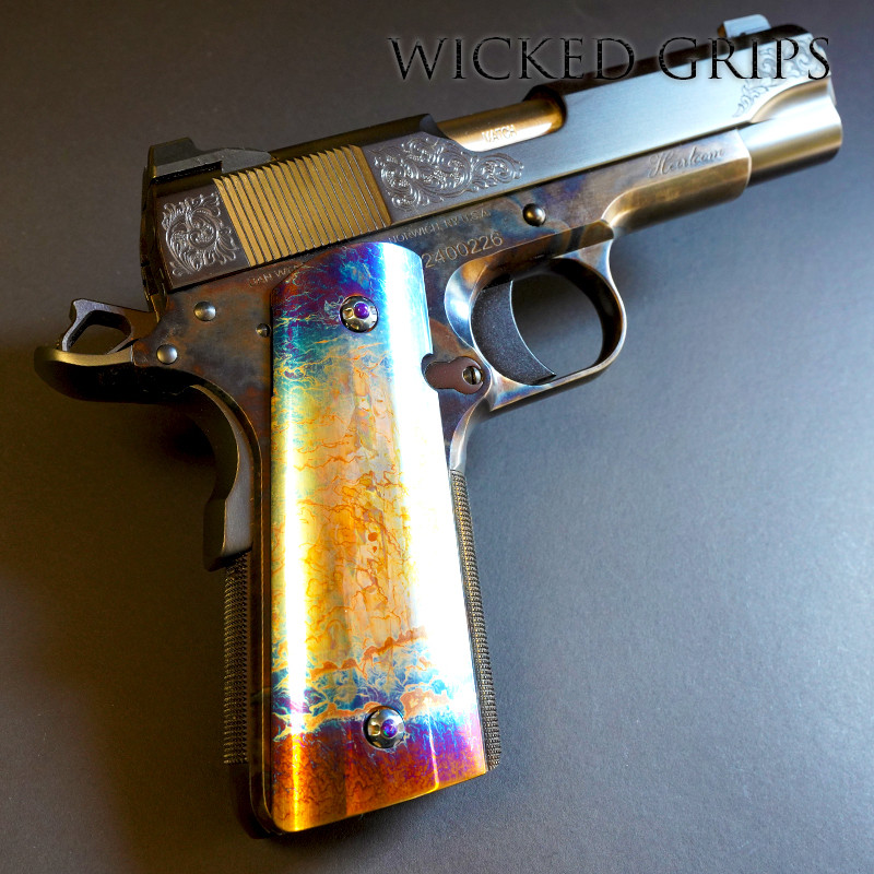 ONE OFF 1911 TITANIUM PISTOL GRIPS FIRE QUENCHED FINISH 2