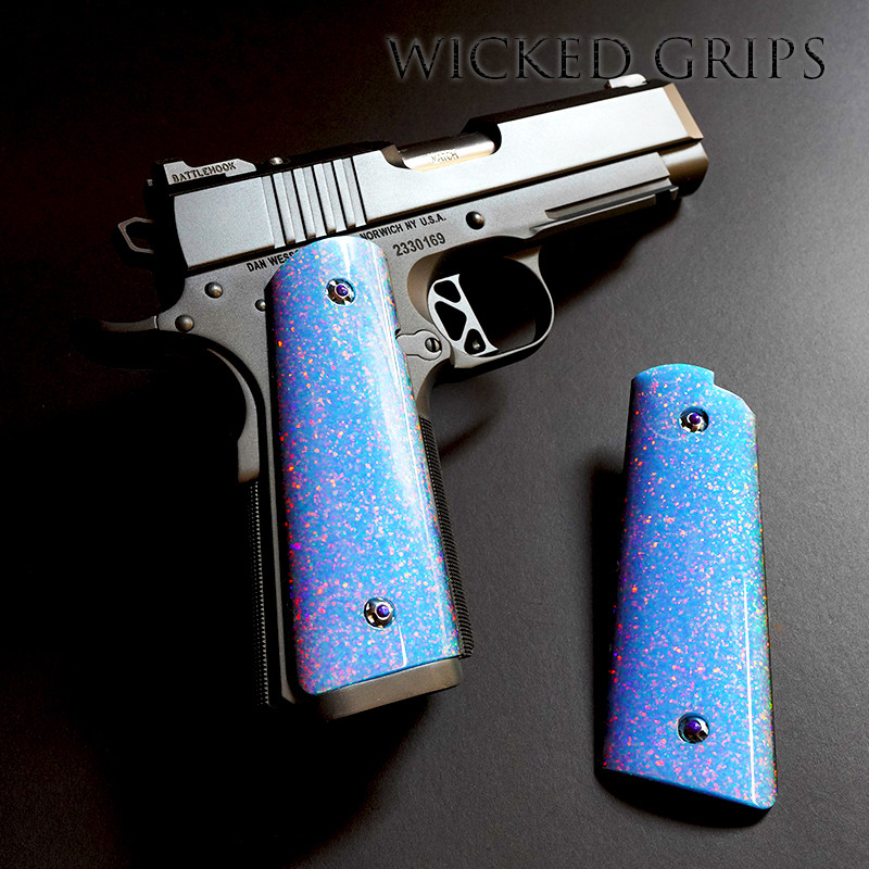 GEMSTONE 1911 GRIPS - LIGHT BLUE LAB OPAL
