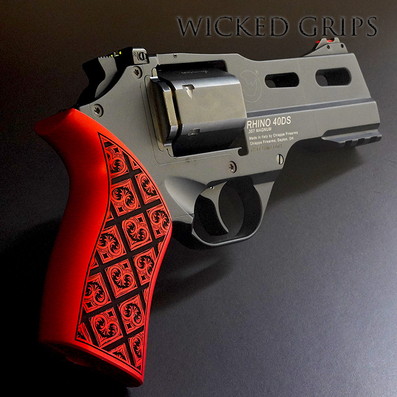 CHIAPPA RHINO REVOLVER ALUMINUM GRIPS RED TESSERAE PATTERN