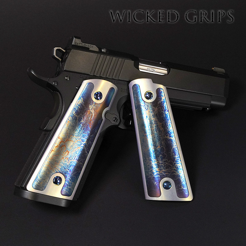 1911 HYBRID series Titanium Fire Quenched in Pearl Anodized Grip