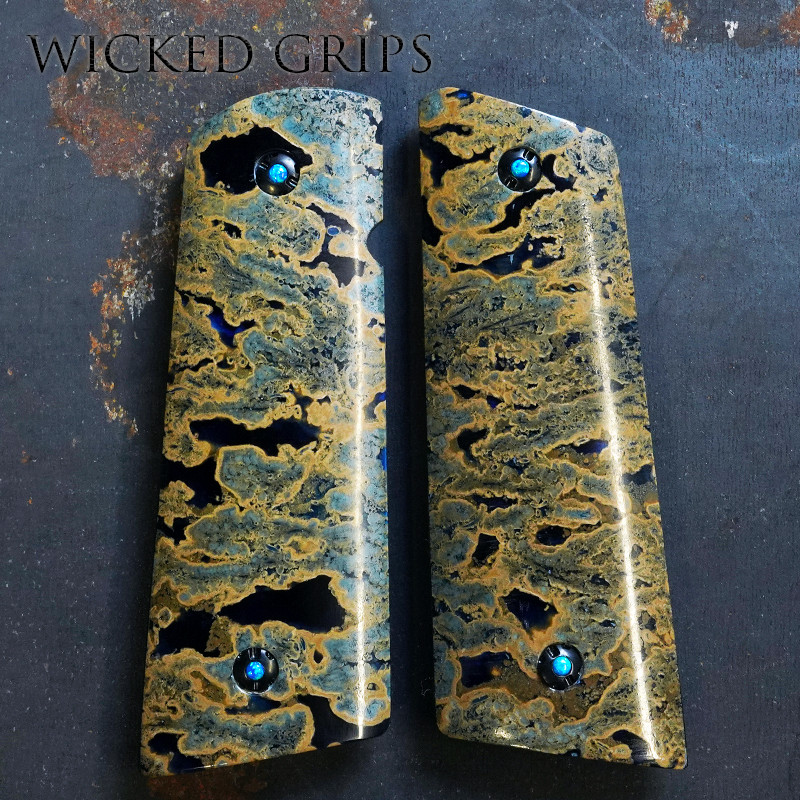 CUSTOM 1911 GRIPS ICELANDIC BLUE LAVA STONE