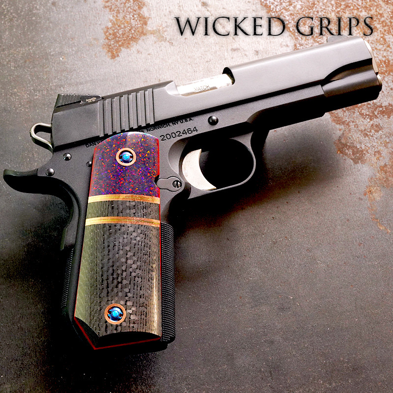 CUSTOM 1911 BOBTAIL GRIPS BLACK OPAL IN CARBON FIBER