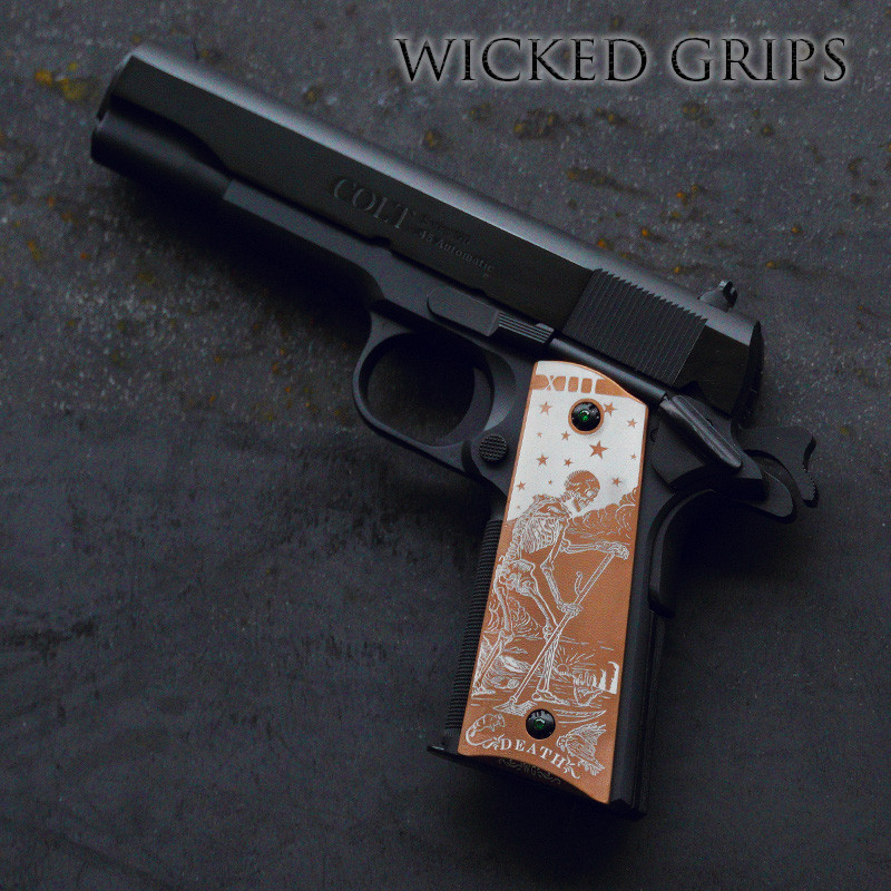 CUSTOM 1911 GRIPS ROSE GOLD PVD DEATH TAROT
