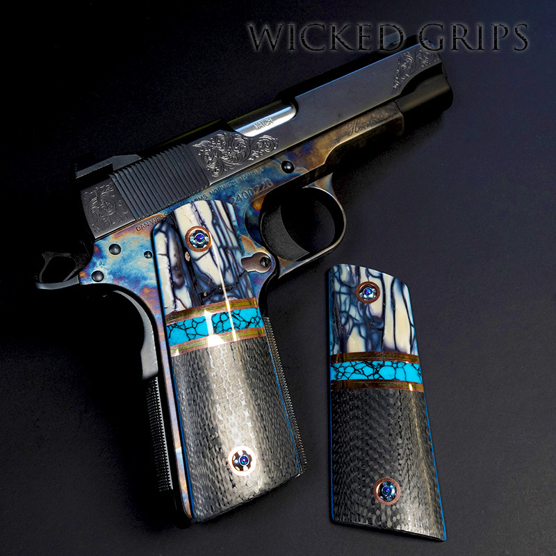 1911 GRIPS MAMMOTH TUSK AND TURQUOISE IN CARBON FIBER